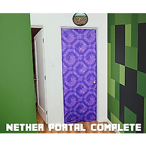 Ukonic Minecraft Purple Nether Portal Gateway Fabric Door Cling | Wall Decorations, Playroom Accessories, Kids Room Essentials Home Decor | Video Game Gifts and Collectibles | 34 x 82 Inches