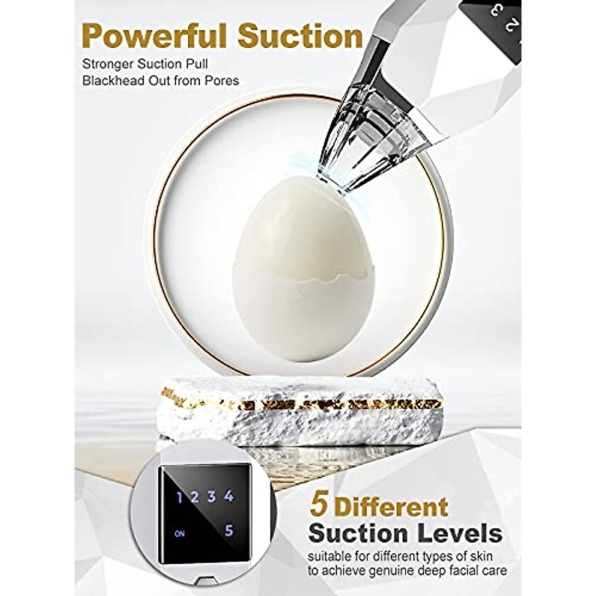 Blackhead Remover Pore Vacuum EUHOME Electric Rechargeable Blackhead Whitehead Acne Comedone Pimple Extractor Facial Pore Cleaner Blackhead Removal Kit 5 Suction Probes Face Cleaning Tools