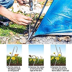 EXPERY 10Pack 12” Heavy Duty J Hook Ground Stakes, Galvanized Rebar Tent Stakes, Curved Steel Plant Support Garden Stake, Chisel Point End Stakes for Camping Tent, Swing Sets, Fence Stakes