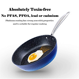 Kitchen Academy Pots and Pans Set Non Stick - 15 Pieces Blue Hammered Cookware Set, Granite Nonstick Coating Induction Compatible for All Stove PFOA&PFOS Free