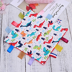 Toyvian Colorful Security Tag Blanket Soft Appease Towel for Newborn Toddlers(Dinosaur Pattern)