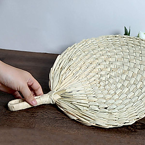 Fealay 1PC Natural Raffia Fan Handicraft Handmade Chinese Fan Palm Children's Safe Fan Palm-Leaf Fan for Summer Cooling
