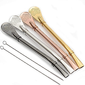 Hihelp 4 PCS Stainless Steel Straws Yerba Mate Bombilla Drinking Straws Free Cleaning Brush Include, Colorful, 6 Piece Set