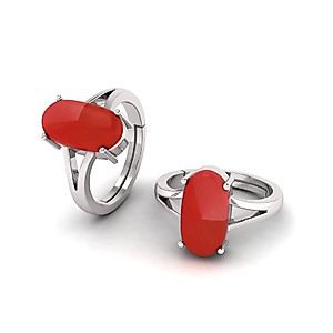 LMDPRAJAPATIS 10.50 Carat Natural Red Coral Moonga Capsul Astrological Purpose adjustable Ring Metal 925 Sterling Pure Silver With Lab Certificate