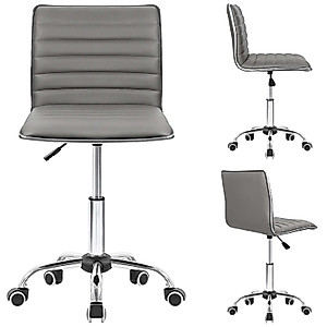 Homall Modern Adjustable Low Back Armless Ribbed Task Office Desk Vanity Swivel Rolling Leather Computer Conference Chair (Gray)