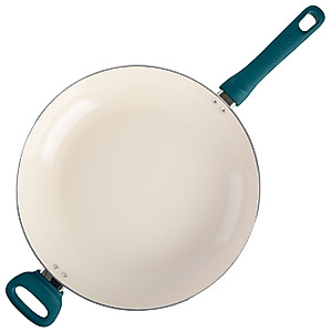 Spice by Tia Mowry 14 Inch Nontoxic Nonstick Ceramic Interior Large Aluminum Fry Pan - Teal (109090.01R)
