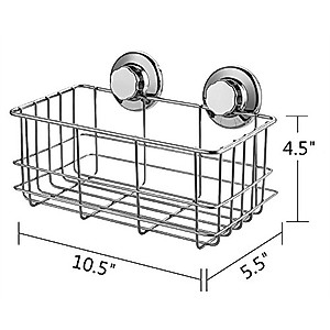 SANNO Suction Cup Shower Caddy Bath Wall Shelf, Deep Bathroom Basket Large Shower Caddy Bath Organizer Kitchen Storage Basket for Gel Holder Bathroom Storage Shampoo, Conditioner -Stainless Steel