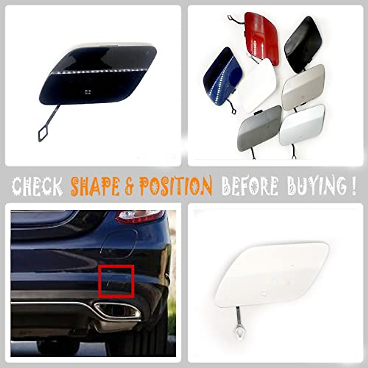 Trimla Rear Tow Cover Fit for Mercedes-Benz C-Class W205 C180 C200 C220 C250 C260 C280 C300 C320 C350 2014 2015 2016 2017 2018 2019 2020 Bumper Hook Eye Cap 2058850224 (Black)