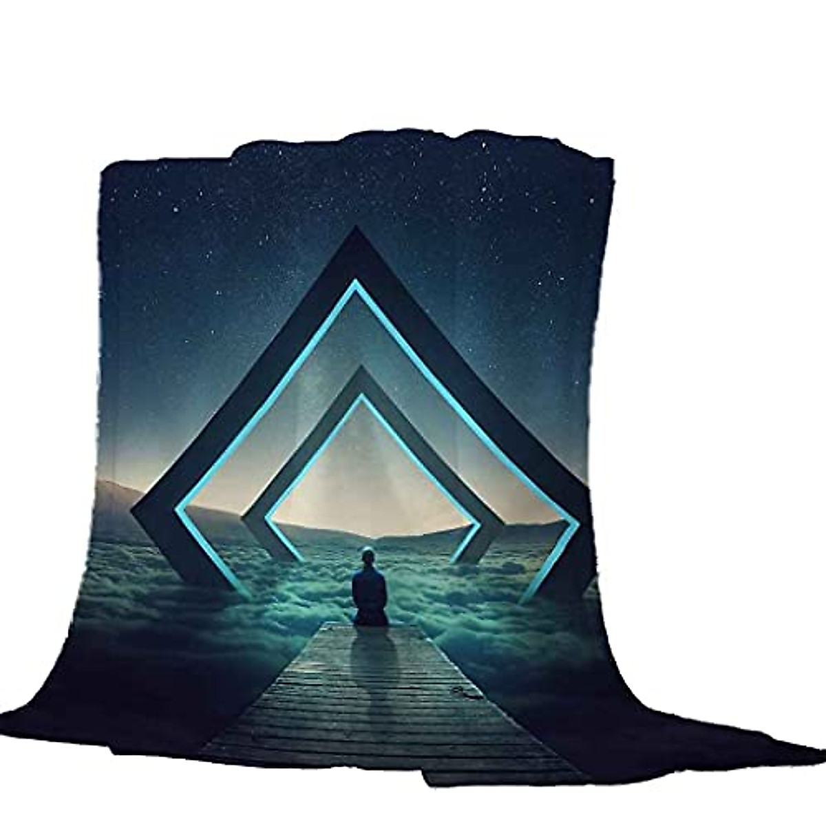DALEM Soft Fleece Throw Blanket - Fluffy Microfiber Solid Blankets for Bed and Couch Double/Single Size - 59X79Inch Blue, Starry Wooden Bridge Printed Flannel Blanket for Bed, Couch and Sofa
