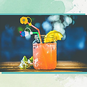 Silicone Straw Tips Cover for 8mm Drinking Straws,6 Pcs Reusable Straw Covers Cap,Lovely Fruit Straw Plug Dust-Proof Caps Straw Tips Lids Home Kitchen Use（6pcs-Style B)