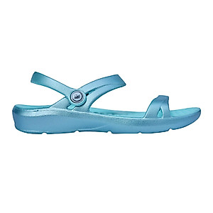 Joybees Dance Sandal - Women's Sporty Arch Support Slip-On with Pivot Backstrap - Metallic Teal - Women's Size 10