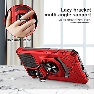 Compatible for TCL ION X Case/TCL ION V Case with Tempered Glass Screen Protector [Military Grade] Ring Car Mount Kickstand Hybrid Shockproof Hard Phone Case - Red