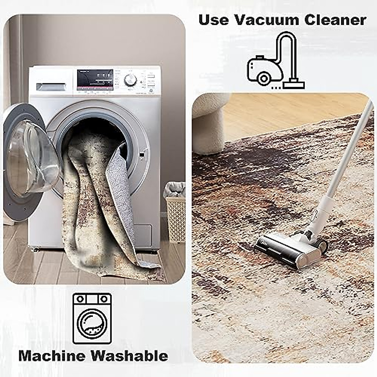 OIGAE Washable Rug 5x7, Abstract Modern Area Rugs with Non-Slip Backing, Non-Shedding Floor Mat Throw Carpet for Living Room Bedroom Kitchen Laundry Home Office, Gold/Brown