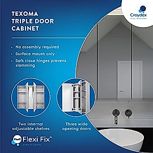 Croydex Texoma Tri-View, Surface Mount Medicine Cabinet, 36W x 30H, White Steel