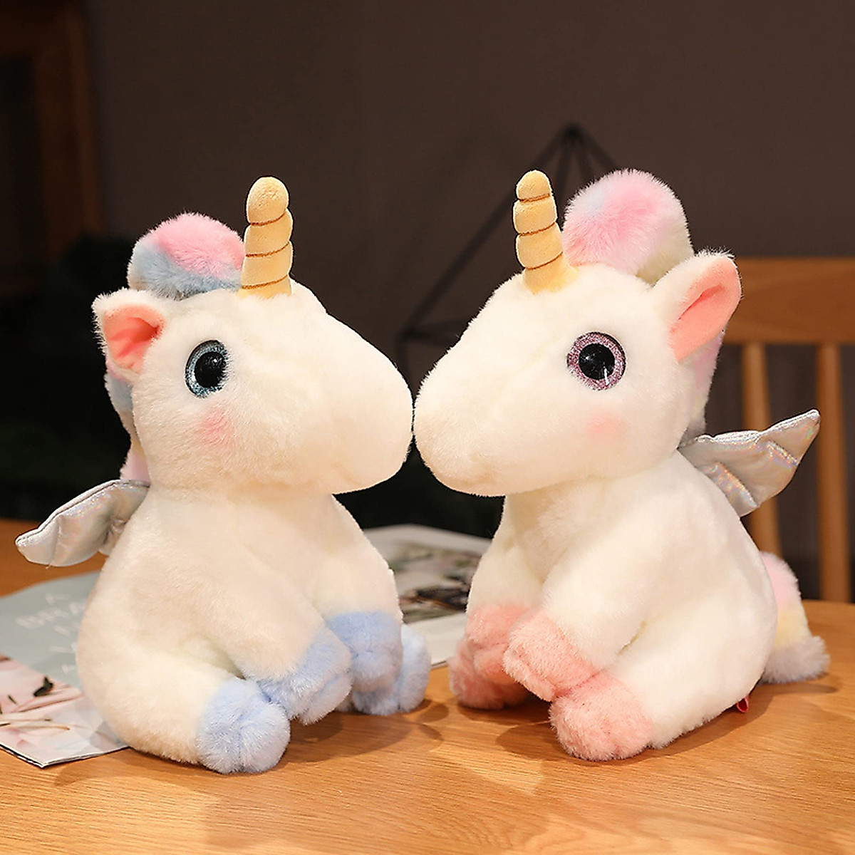 Ruzucoda Plush Unicorn Stuffed Animals with Wings Furry Plushies Unicorns Toys Dolls Decorations 10 Inches (Blue)