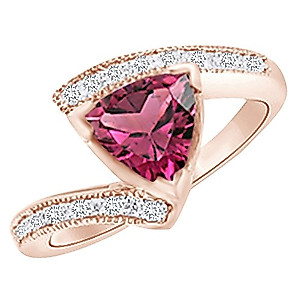 AFFY 1.24 cttw Simulated Pink Sapphire & White Natural Diamond Engagement Wedding Ring in 14k Rose Gold Ring Size 7.5