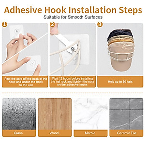 TEAMOLA Hat Racks for Baseball Cap 2-Pack Metal Hat Holder for Wall & Door,Hat Storage Organizer Wall Mounted Cap Rack Adhesive Hat Shelf,Festival Gifts for Women&Men,30 Hats Capacity Beige White