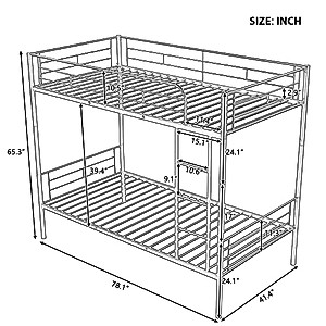 Tidyard Twin Over Twin Metal Bunk Bed (Black) for Bedroom Dorm Guest Room Home Furniture