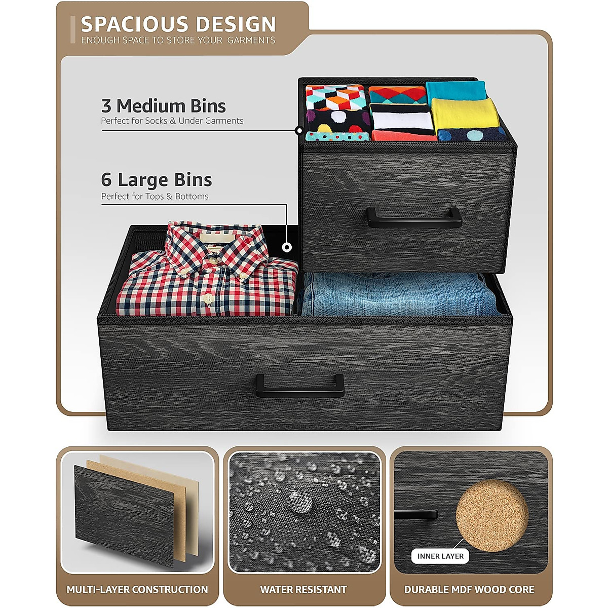 Sorbus Dresser with 9 Faux Wood Drawers - Storage Unit Organizer Chest for Clothes - Bedroom, Hallway, Living Room, Closet, & Dorm Furniture - Steel Frame, Wood Top, & Easy Pull Fabric Bins