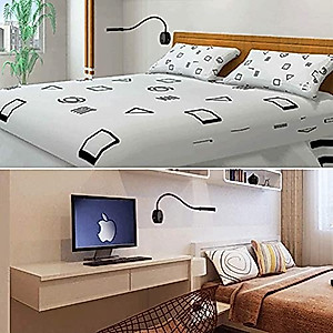 Cordless Wall Sconce LED Bed Reading Light 3W Bed Lamp Wall Mounted Reading Lamp Working Lamp Wall Mount Sconces Light with Switch Bedside Lamp with Flexible Gooseneck for Headboards, Home Office, Stu