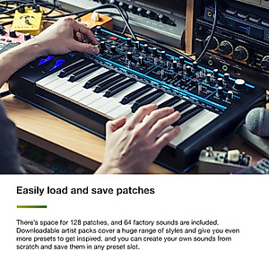 Novation Bass Station II Analog Monosynth – includes 64 factory patches, pattern-based step sequencer and arpeggiator, two oscillators plus an additional sub oscillator.