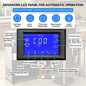 Pioneerworks Commercial Ice Maker Machine 110lbs/24H, Under Counter Ice Machine Self Cleaning with 27lbs Storage, LCD Panel and Blue Light, Stainless Steel Ice Maker for Restaurant/Home/Bars/Coffee