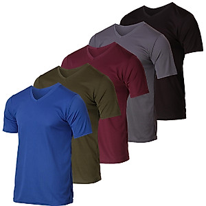 5 Pack: Men’s V Neck Mesh Active T-Shirt Essentials Performance Workout Gym Training Quick Dry Fit Dri Breathable Short Sleeve Under Shirt Athletic Sport Fitness Exercise Running Top SPF,Set 4-M