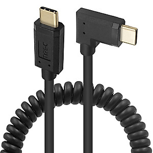 Qaoquda USB C Cable, USB 3.1 Type C (USB-C) Male to Male Coiled Spring Spiral Cable, 3A 10Gbps Fast Charging, Data Extension Cable, Stretched 3FT/1M (M/M Left & Right)