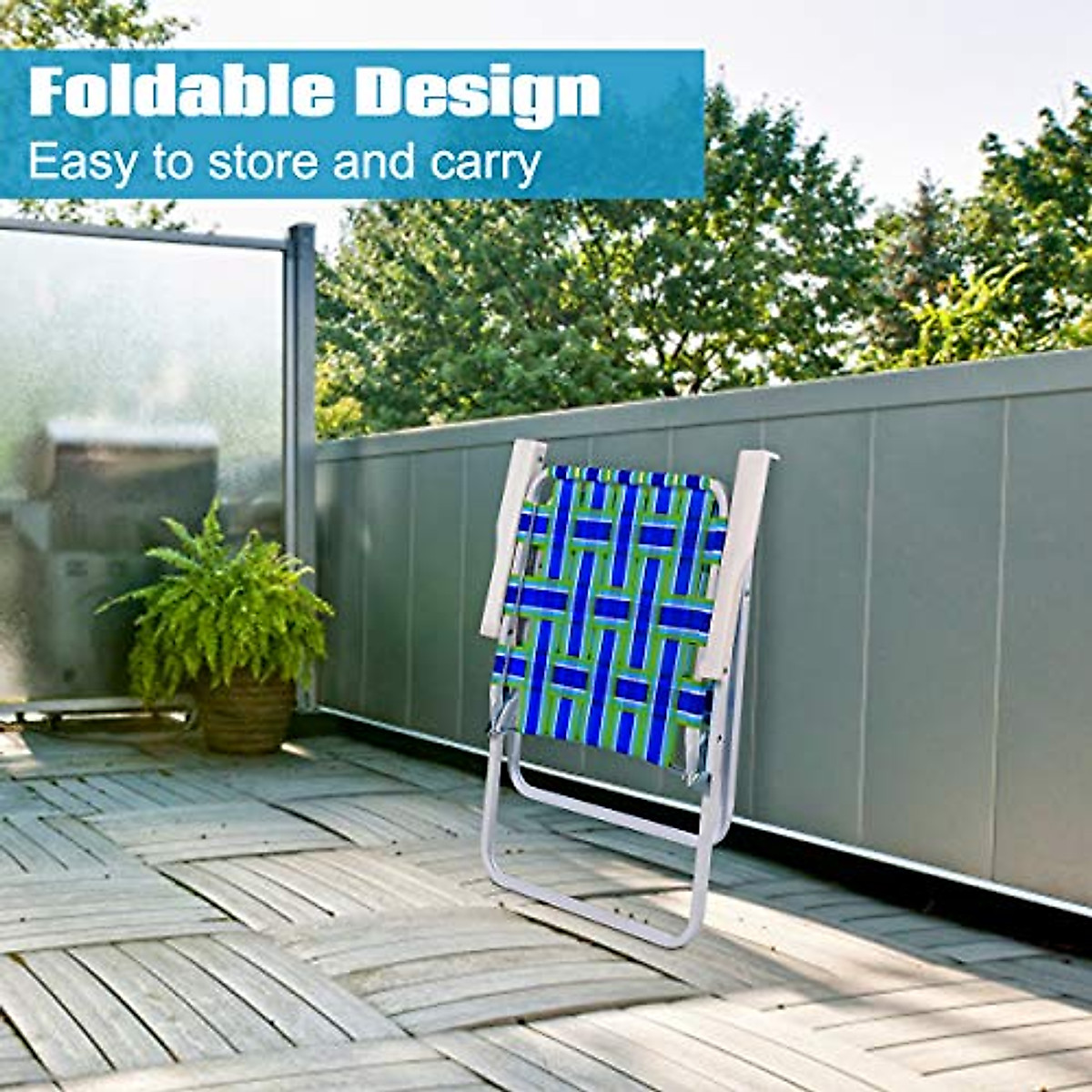 GYMAX Patio Folding Web Chair Set, 6 Pack Portable Lightweight Indoor/Outdoor Dining Chair for Patio, Garden, Bay, Yard, Lawn, Heavy Duty Chair Set (Blue & Green)