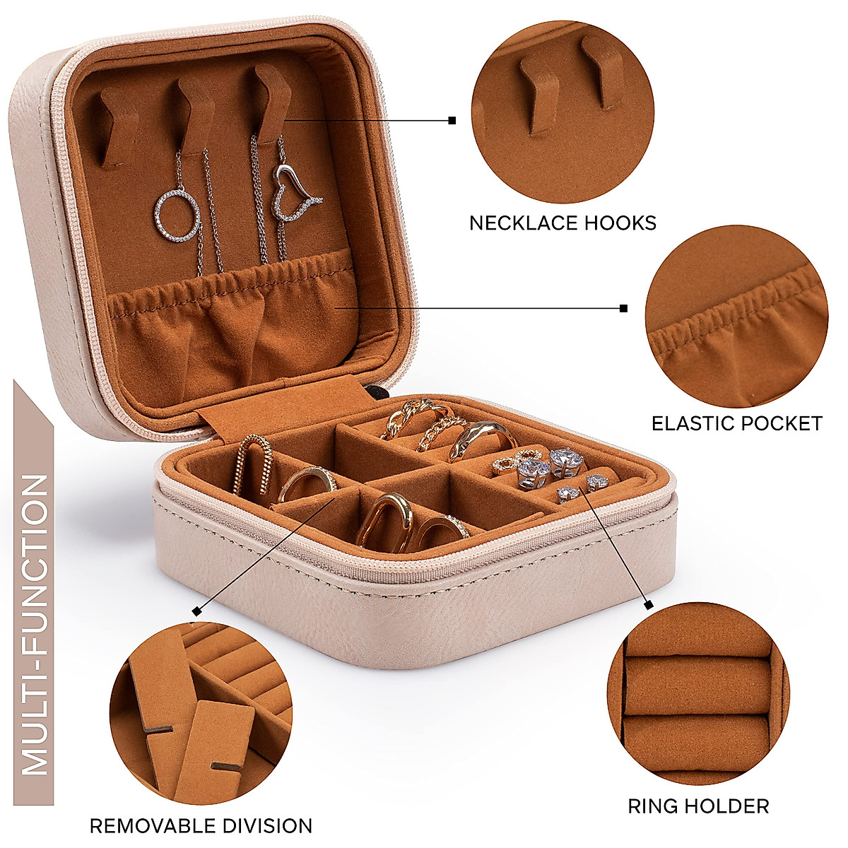 Custom Leather Jewelry Box w/Name & Birth Flower Month - Birthday Gifts for Women, Personalized Jewelry Travel Case - Customized Jewelry Organizer Box, Mom Birthday Gifts - Gray