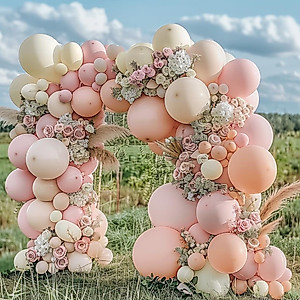 Pink White Balloon Garland Double Stuffed Baby Pink Blush Balloons Pastel Pink Cream Beige Balloons Light Pink Ivory Balloon Arch Kit for Boho Birthday Baby Shower Wedding Bridal Party Decor