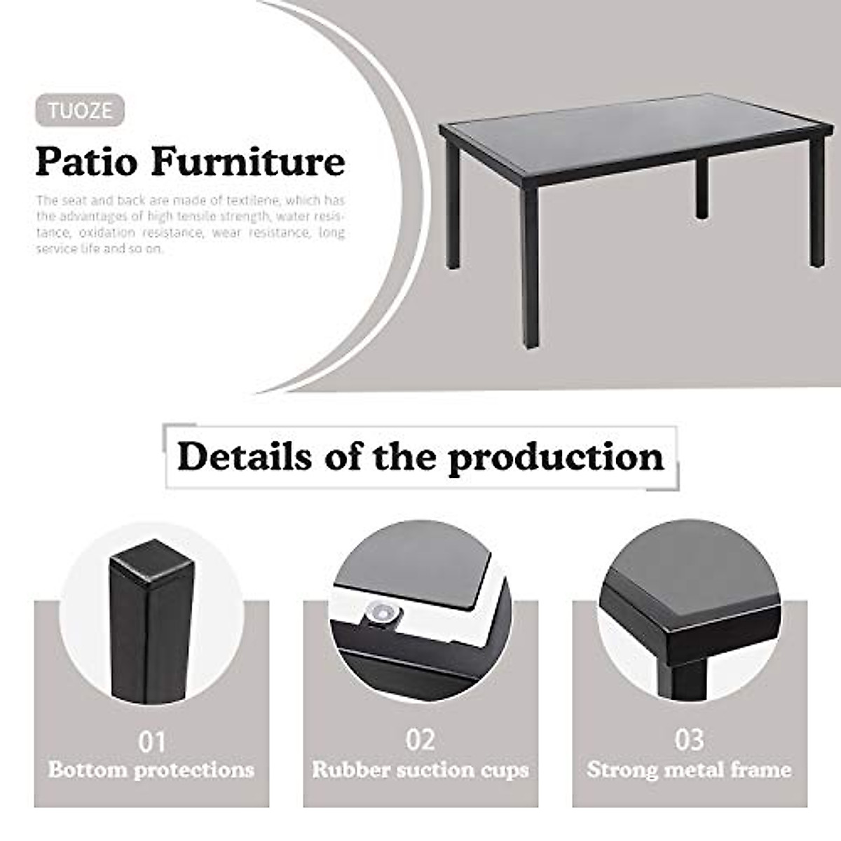 Tuoze 4 Pieces Outdoor Patio Furniture Set Conversation Set with Glass Coffee Table Bistro Set with Loveseat Garden Yard Lawn and Balcony (Grey)