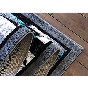 Masada Rugs, Stephanie Collection Area Rug Southwest Native American Distressed Design 1106 Turquoise Grey White Black (8 Feet X 10 Feet)