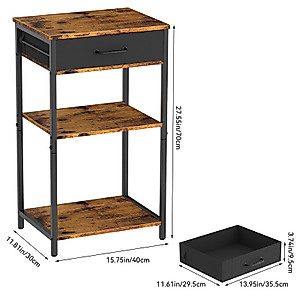 Industrial Printer Stand Rack 3 Tier Printer Table with Storage Printer Shelf with File Drawer Sofa Side Tables Nightstand for Bedroom Machine Stand Holder for Office and Home, Brown