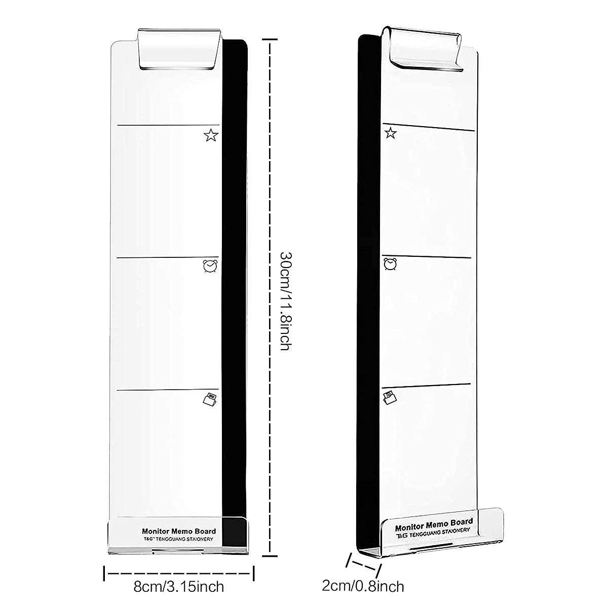 Multifunction Computer Monitor Memo Board - Transparent Computer Side Panel Memo Creative Monitor Side Panel with Phone Holder Suitable for Office Home Desktop (Left and Right) 1 Set