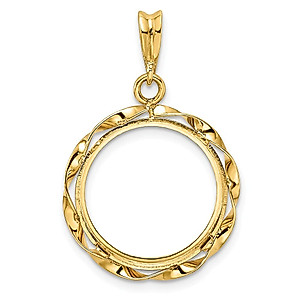 Roy Rose Jewelry Gold Coin Pendant Mounting - 16.5mm Coin Size - Hand Twisted Ribbon Design Frame - 14K Yellow Gold - Prong Set with Bail