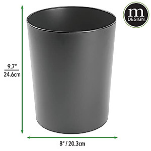 mDesign Round Metal Small 1.7 Gallon Recycle Trash Can Wastebasket, Garbage Container Bin for Bathrooms, Kitchen, Bedroom, Home Office - Durable Stainless Steel - Mirri Collection - 4 Pack - Dark Gray