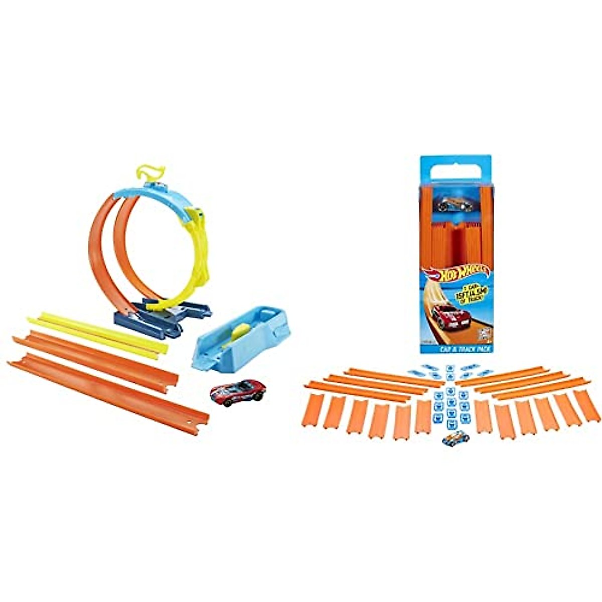 Hot Wheels Track Builder Playset Split Loop Pack & 1 Toy Car in 1:64 Scale, Compatible with Other Hot Wheels Sets and Track Builder Straight Track Set, 37 Component Parts & 1:64 Scale Toy Car
