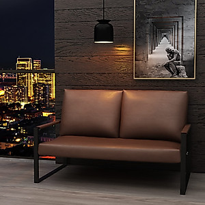 AWQM PU Leather Loveseat Set of 2, Accent Chair Middle Age Couch Upholstered Sofa with Removable Cushions and Armrest Velcro for Mini Lounge Home & Office, Chocolate