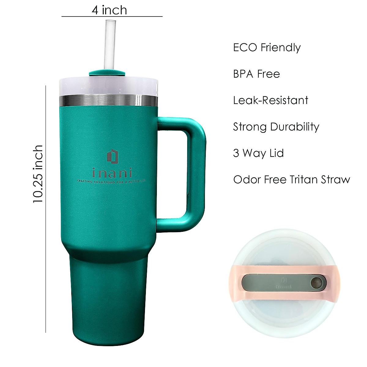inani 40oz Tumbler With Handle And Straw, Insulated Travel Cup, Leak-Resistant, Spill-Proof Lid, Dishwasher Safe, BPA-Free, Double-Wall Insulated Premium Mug For Hot Or Iced Beverage, Aspen Green