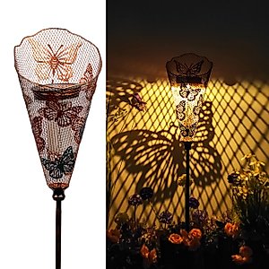 Elfengarden Solar Outdoor Lights, Butterfly Solar Lights Outdoor Waterproof,Warm White Led Metal Solar Garden Lights,Yard Porch Backyard Garden Decor Landscape Lighting