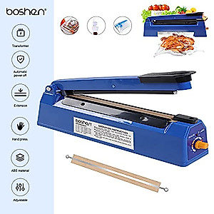 Boshen 8 Inch Impulse Heat Sealer Poly Mylar Plastic Bag Sealer Manual Heat Sealing Machine Home Restaurant Food Snacks Storage Manual Packaging Machine (8 inch 200mm)