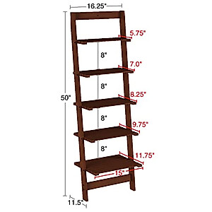 Lavish Home 5-Tier Ladder Bookshelf- Leaning Decorative Shelves for Display, Walnut
