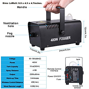 VIRFUN Fog Machine, Smoke Machine with Wireless&Wired Remote Control for Parties Halloween Wedding and Stage Effect, 400W