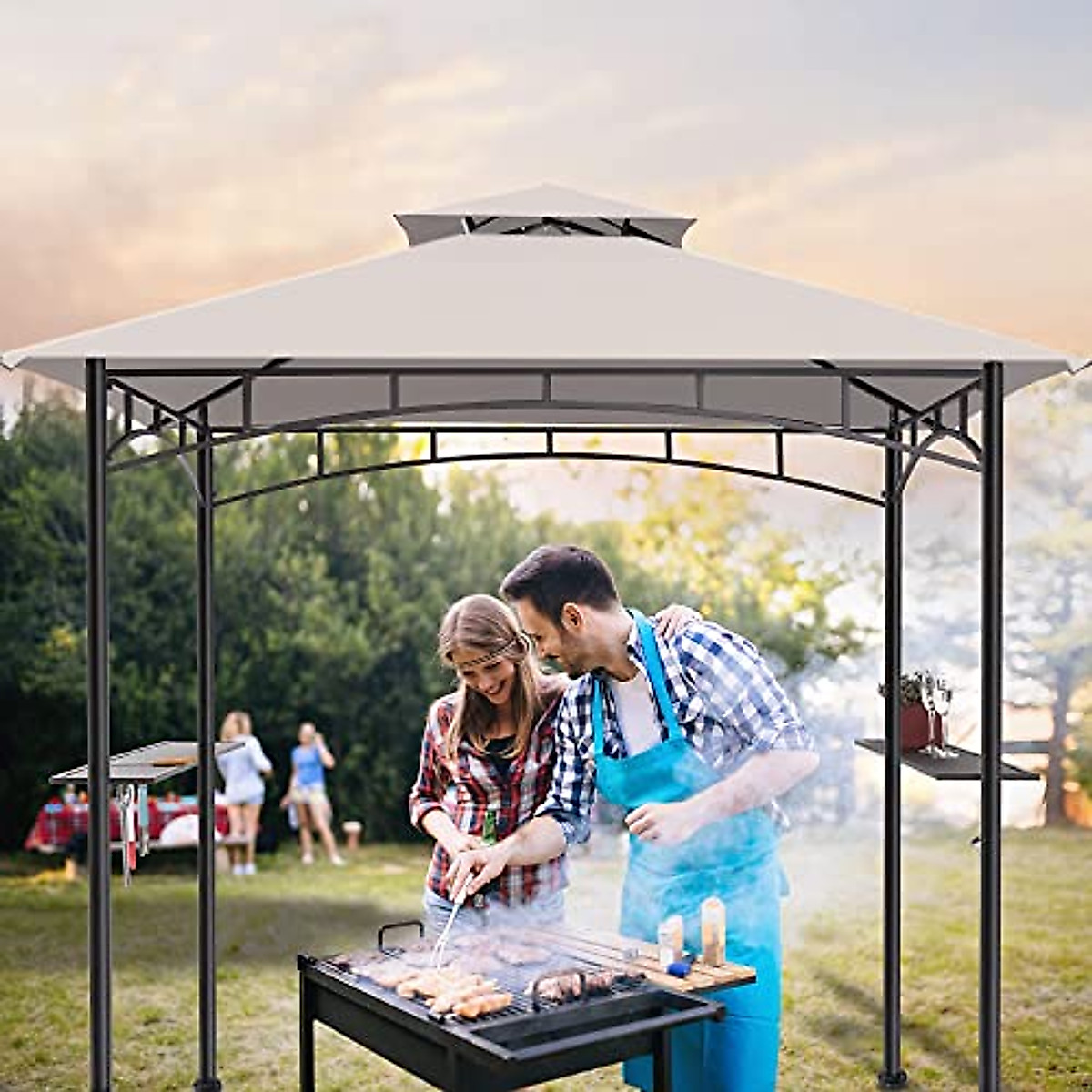 FAB BASED 5x8 Grill Gazebo Canopy for Patio, Outdoor BBQ Gazebo with Shelves, Barbeque Grill Canopy (Grey)