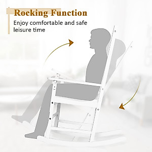 Tangkula Acacia Wood Porch Rocking Chair Set, Wooden Rocking Chair Rocker with High Back & Armrest for Indoor Outdoor Use, Patio Rocker for Garden Lawn Balcony Backyard Poolside (2, White)