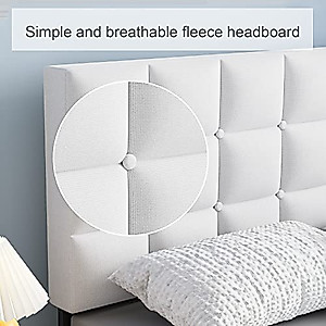 Molblly Queen Bed Frame Upholstered Platform with Headboard and Strong Wooden Slats,Non-Slip and Noise-Free,No Box Spring Needed, Easy Assembly,White