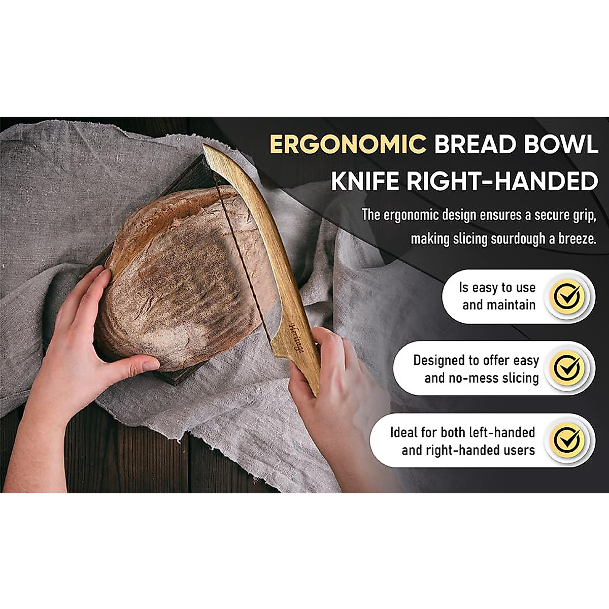 Generic Heritage Cutlery Bread Knife for Homemade Bread - Time-Saving & Easy Slicing - Perfect Bread Cutter for Sourdough Bread - Premium Finish, Ergonomic Design, No Mess, Large, Brown