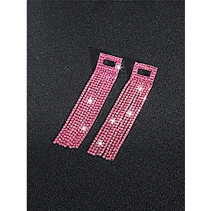 Supra Diamanto Long Tassel Dangle Drop Earrings for Women Girls, Fashion Punk Earrings Iron Alloy Hypoallergenic Earrings for Birthday Party Christmas Jewelry Gift (KE011RO)