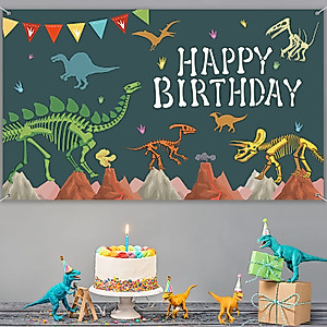 Dinosaur Birthday Backdrop Large Dinosaur Happy Birthday Photography Background Dinosaur Banner for Boys Baby Shower Dinosaur Theme Birthday Party Decoration Supplies, 72.8 x 43.3 Inch